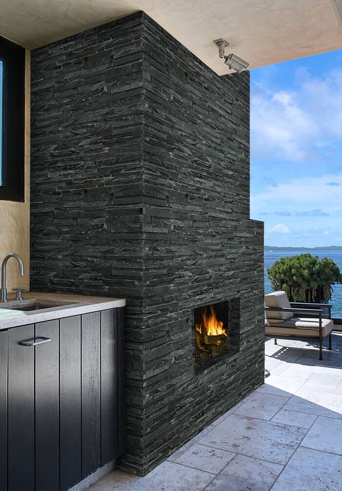 Stacked Stone Tiles 600mm x 150mm x 12-25mm - Black Quartz $70.00/sqm ...